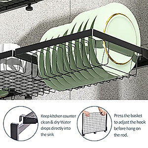 TOOLF Over The Sink Dish Dying Rack, Adjustable Length(29.4"-37.4") Height, 3 Tier Large Capacity Dish Rack, Sink Organize Stand Shelf, Kitchen Counter Supplies Storage for Plates Bowls Pots, Black