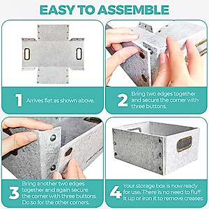 SAM AND MABEL Felt Storage Basket with Handles - (Pack of 3) Collapsible Magazine Basket Organizers for Closet and Shelves, Decorative Fabric Storage Bins for Toys, Books, Clothes, Diapers