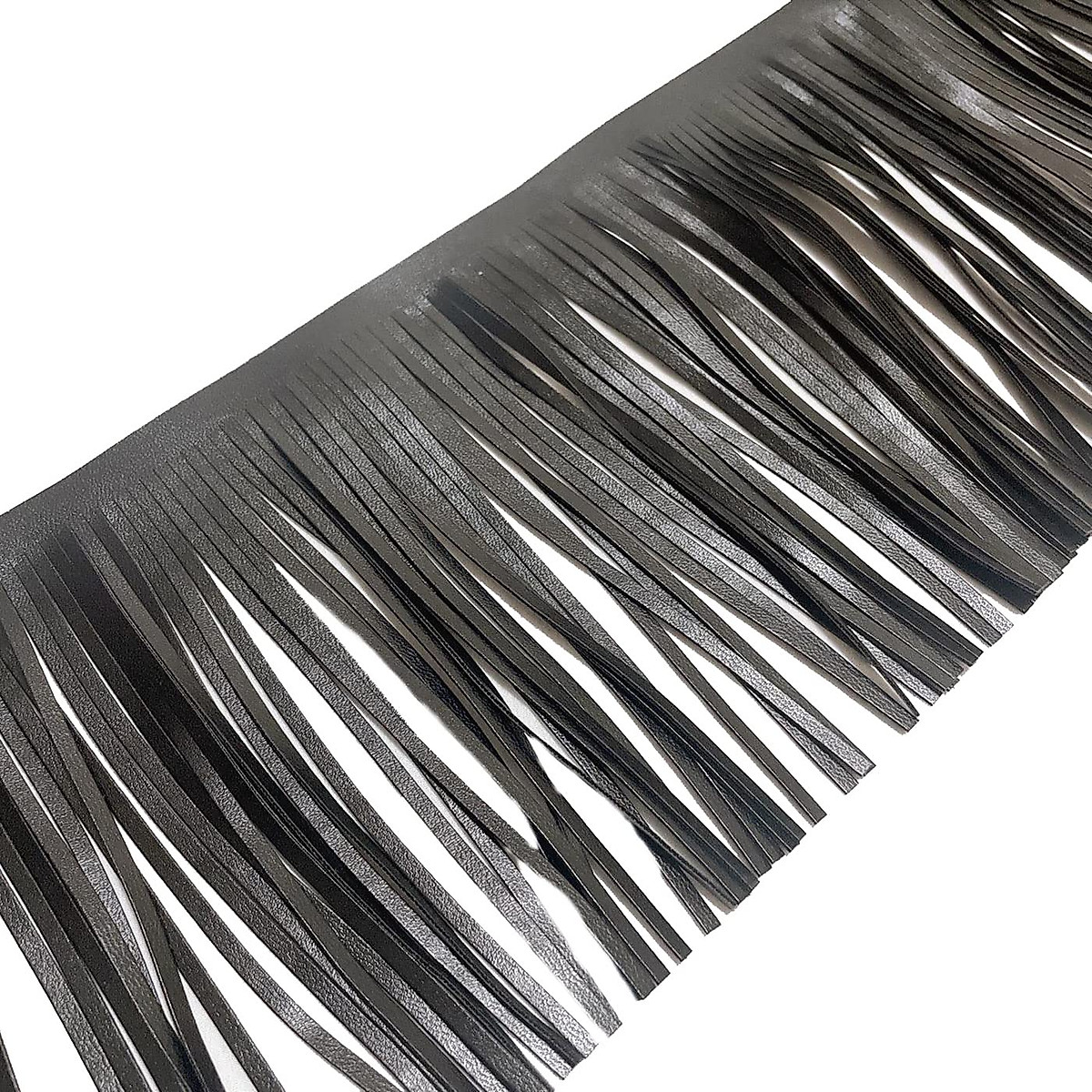2 Yards PU Leather Fringe Trim 4 Inch Sewing Tassel Trim for DIY Craft Clothing Handbag Sewing Craft Embellishment Decoration Black
