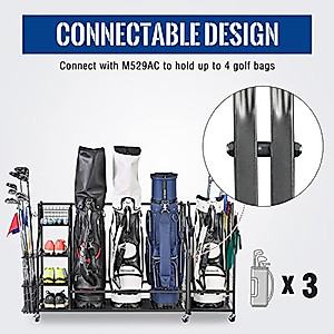 Mythinglogic Golf Bag Storage Organizer Rack-Golf Clubs Organization for Garage, Golf Bag Stand with Movable Hanging Hooks, Golf Equipment and Accessories Storage Racks for Garage,Shed,Basement