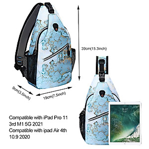 MOSISO Sling Backpack, Multipurpose Travel Hiking Daypack Watercolor Marble Rope Crossbody Shoulder Bag, Blue