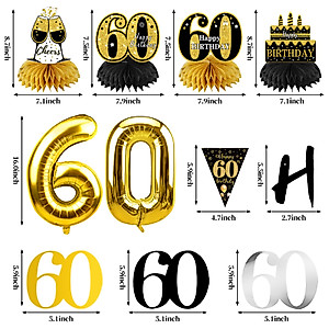 Guiruiy 13PCS 60th Birthday Decorations for Men Women, Black Gold Happy 60 Birthday Banner Centerpieces Swirls Balloons Kit Party Supplies, Sixty Years Old Bday Ceiling Table Topper Decor