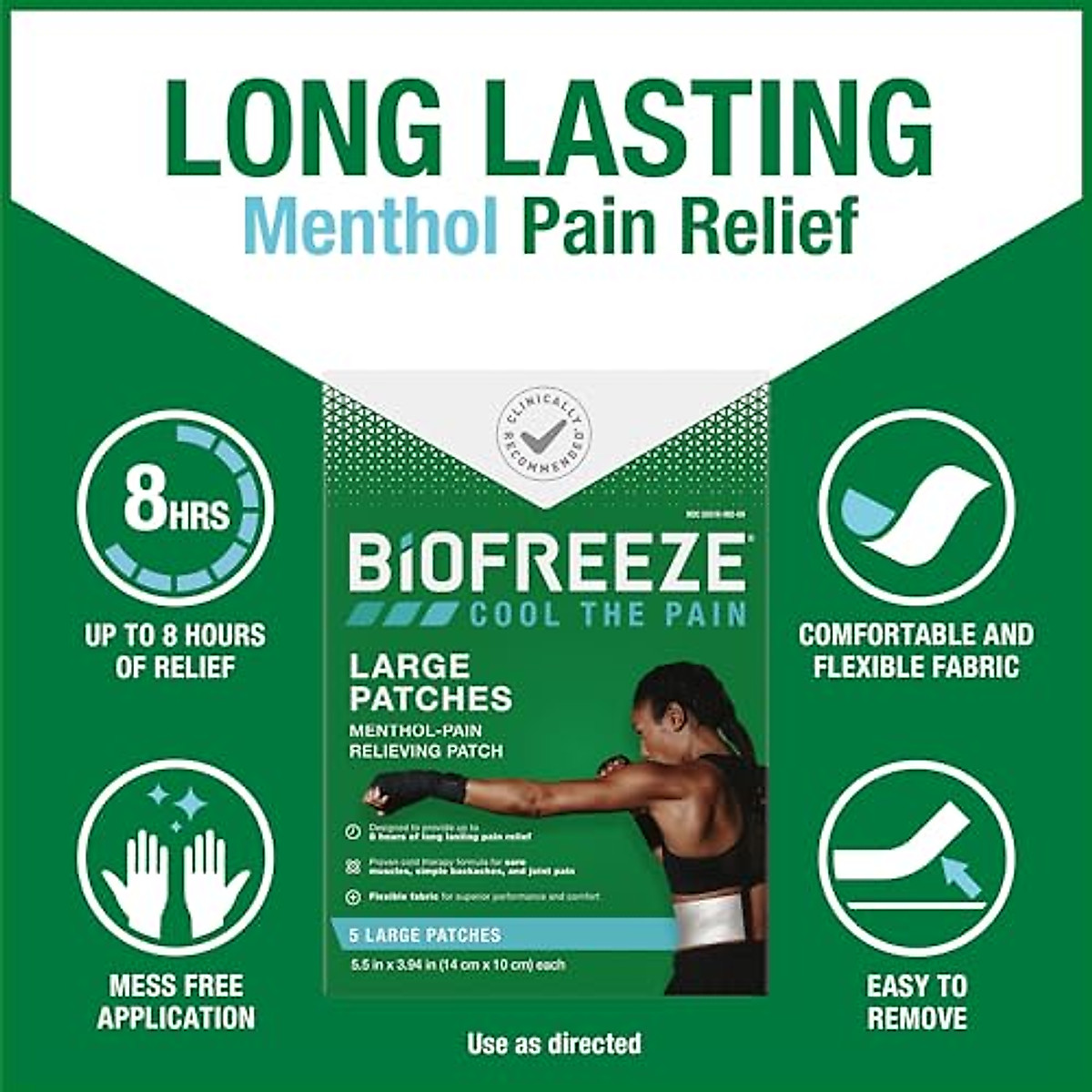 Biofreeze Pain Relief Patches, Arthritis Pain Reliver, Knee & Lower Back Pain Relief Patch, Sore Muscle Relief, Neck Pain Relief, FSA Eligible, 3 Pack (5 Biofreeze Menthol Patches)