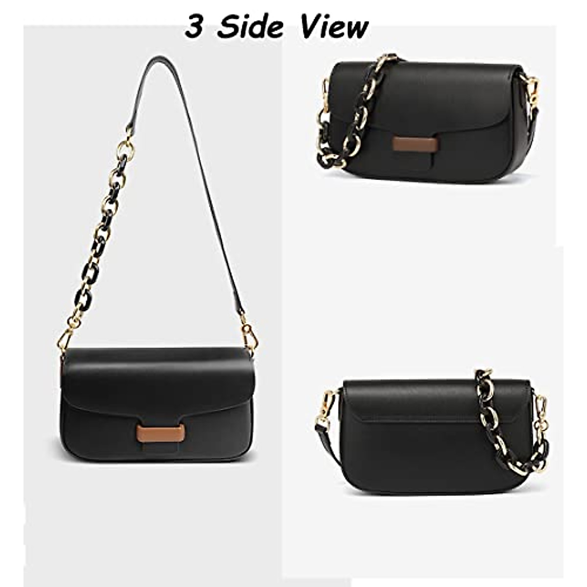 YXBQueen Black Crossbody Purse Chain Womens Crossbody Handbag Leather Shoulder Bag Purse Handbag Crossbody Shoulder Evening Bag Satchel