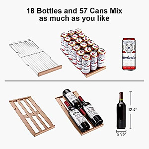 COLZER Wine and Beverage Refrigerator 24 inch, Dual Zone Wine Cooler Under Counter Lockable 18 Bottles and 57 Cans Fridge Built in Freestanding for Beer Soda Drink Bar Kitchen Cabinet Commercial