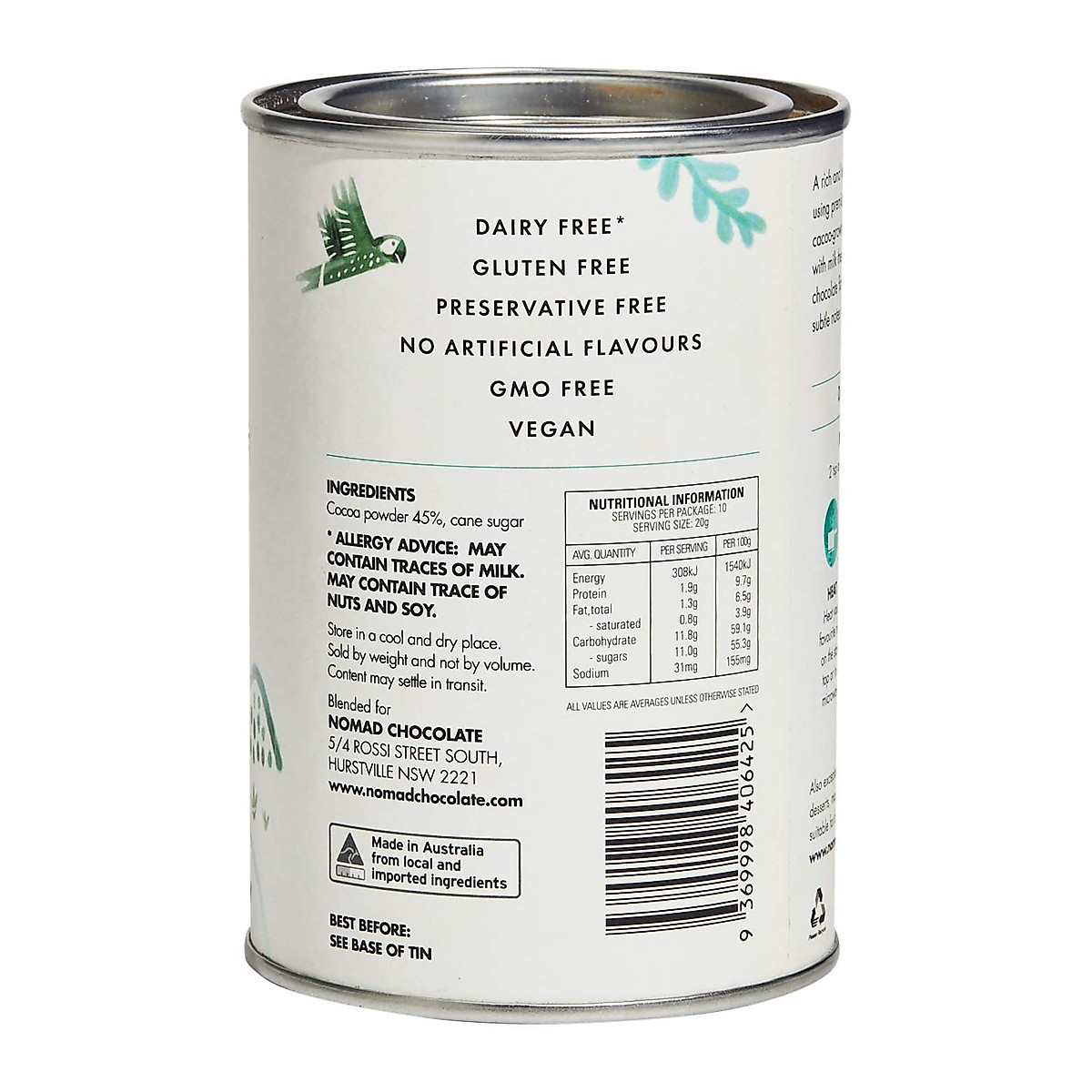 Nomad Chocolate - Hot Chocolate West Africa Cocoa 45% Dark, Plant-based, Vegan, Gluten-Free, GMO-Free, All Natural Ingredients, 7.1oz