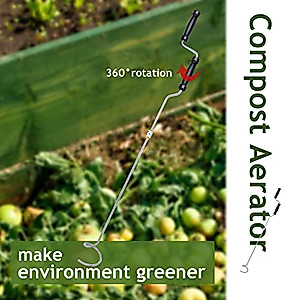 Compost Aerator Tool, Compost Turner and Mixing Tool for Outdoor Composting, Stainless Steel Manual Compost Bin Aerator Rotating Aerator Soil Tiller