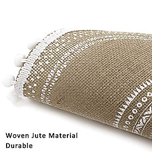 Collive Boho Round Placemat 15 Inch - Farmhouse Woven Jute Fringe Table Mats Set of 4 with Pompom Tassel Place Mat for Dining Room Kitchen Table Decor, White Tribal Folk