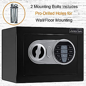 JUGREAT Safe Box with Sensor Light,Electronic Digital Securit Safe Steel Construction Hidden with Lock，Wall or Cabinet Anchoring Design for Home Office Hotel Gun Passport Cash（Black）