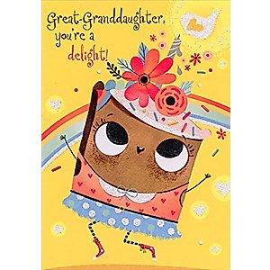 Designer Greetings Slice of Cake with Big Eyes and Red Sneakers Juvenile Birthday Card for Great-Granddaughter