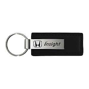 Honda Insight Black Leather Key Chain with Satin Metal & Attached Keychain Ring