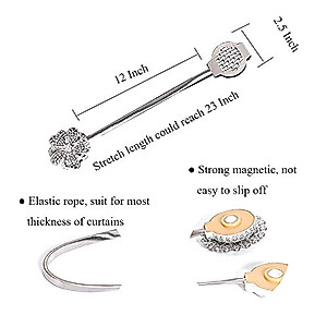 JQWUPUP Magnetic Curtain Tiebacks, Luxury Crystal Blossoms Drapery Holdbacks - Decorative Curtain Tie Backs Clip for Sheer and Blackout Panels (2 Pieces, Gold Yellow)