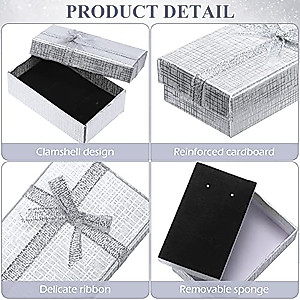 Highergo 36 Pcs Jewelry Gift Box Set Cardboard Paper Jewelry Boxes Packaging Empty Small Gift Boxes with Lids Ribbon Bowknot Bulk for Rings Earrings Necklace Bracelet Jewelry Gift Boxes (Silver)