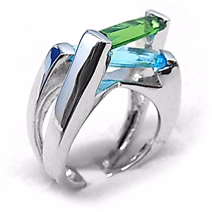 R98S 4.0ct. Blue & Green Helenite Floating Crossover Sterling Silver Modern Ring (9)