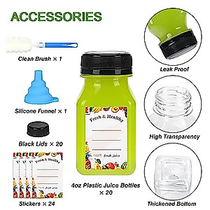 Moretoes 20pcs 4oz Small Juice Bottles Mini Plastic Bottles for Liquids, Empty Ginger Bottles with Caps Reusable Water Containers with Tamper Proof Lids Black for Milk Smoothies and Other Beverages