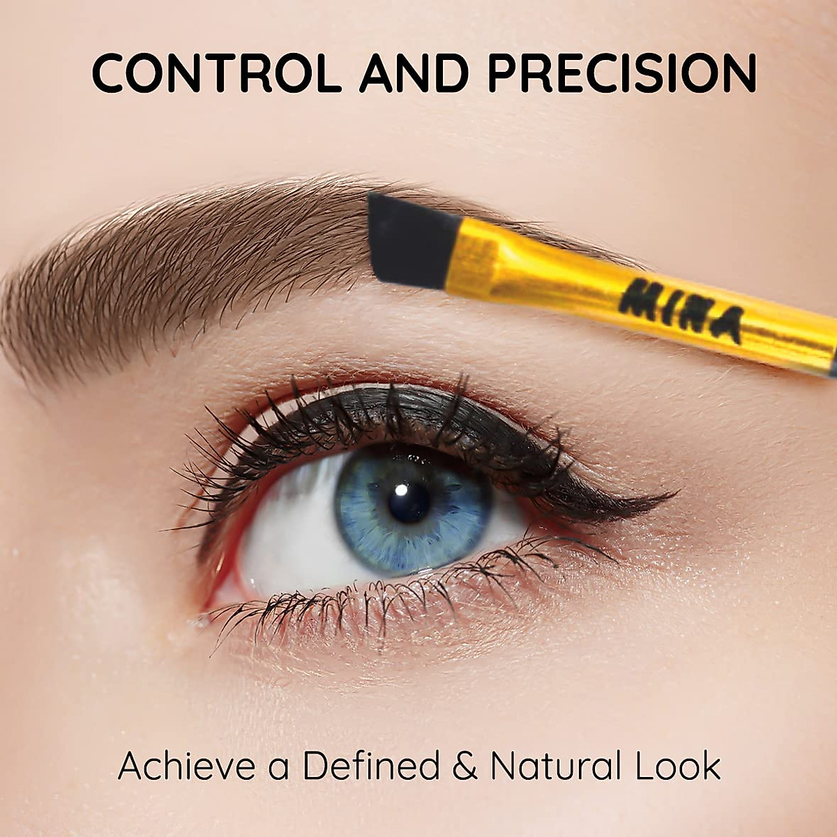 Mina Brow Brush-Premium Angled Eyebrow Brush For Powder, Henna, Cream, Tint, Makeup, Gel, Lamination & Wax