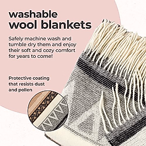 Cozy Blankets Wool Blanket | 100% Wool from New Zealand | Perfect as a Throw Blanket / Sofa Blanket | Virgin Wool Blanket with Fringes in Stripes Designs (140 x 200 cm)