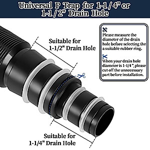 Bathroom Sink Drain Kit, Pop Up Drain with Basket Filter and Check Valve, Expandable Flexible Drain Kit, Fits Without Overflow and Overflow Vessel sink, P-Trap Fits 1 1/4"- 1 1/2" OD Drain Inlets