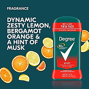 Degree Men Original Antiperspirant Deodorant for Men, Pack of 2, 48-Hour Sweat and Odor Protection, Sport 2.7 oz