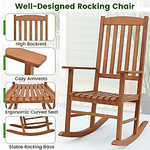 Giantex Wood Outdoor Rocking Chair - Eucalyptus Rocker Chair with Stable & Safe Rocking Base, High Backrest, Slatted Patio Rocker for Garden, Poolside, Courtyard Outdoor Rockers, Porch Rocker Set of 2