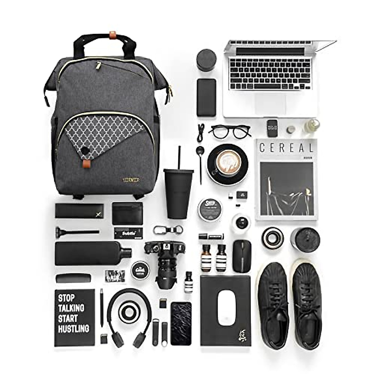 Kuosdaz Backpack for Women and Men, College Backpack Computer Bag, 15.6 Inch Fashion Laptop Bag with USB Charging Port, Wide Open Large Water Resistant Nurse Back Pack, Travel Daypack, Grey