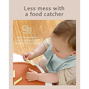 WILLOW + SIM Waterproof Baby Bibs for Baby boy - Better than Silicone & Plastic - Toddler Bibs with Food Catcher - Baby bibs for boys, Feeding bib for Babies and Infants - No Sleeve - Sage