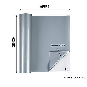 HTVVETUR Grey Heat Transfer Vinyl - 12" x 9ft HTV Rolls for Shirts, Iron on Vinyl for Cameo - Easy to Cut & Weed (K12 Grey-9ft)