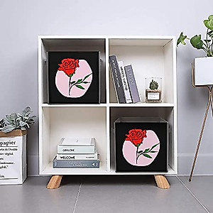 Rose PU Leather Collapsible Storage Bins Canvas Cube Organizer Basket with Handles