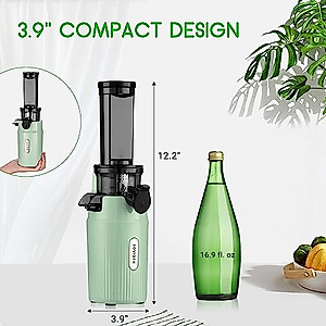Juicer Machines-SOVIDER Compact Slow Masticating Juicer Extractor- 3.1" Wide Chute Cold Press Juicer for High Nutrient Fruits Vegetables Easy Clean with Brush| Pulp, Measuring Cup, Reverse Function (Dark Green) (Slow Masticating Juicers)
