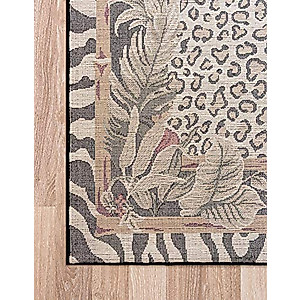 Unique Loom Wildlife Collection Animal Inspired with Cheetah Bordered Design Area Rug, 5 ft x 8 ft, Ivory/Black