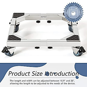 CHINCHILLA Heavy Duty All Stainless Steel Mobile Fridge Stand Base, Washing Machine Stand with Wheels, Adjustable Furniture Dolly for Washer, Refrigerator and Dryer