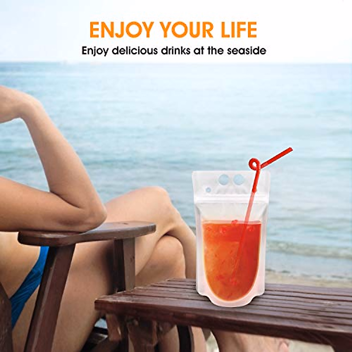 200Pcs Reusable Drink Pouches Clear Drink Bags with Disposable Plastic Straws Smoothie Bags Juice Bags Reclosable Double Zipper Handheld Translucent Stand-up Frozen Drink Pouches for Adults