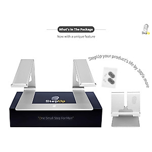 StepUp 2in1 2022 model Laptop Stand For Desk and phone Holder, Docking Ergonomic Aluminum Elevated Stands, Portable Computer Riser, Fits All Raised Devices ipad, Notebook, Macbook Pro 10-17 inch Black