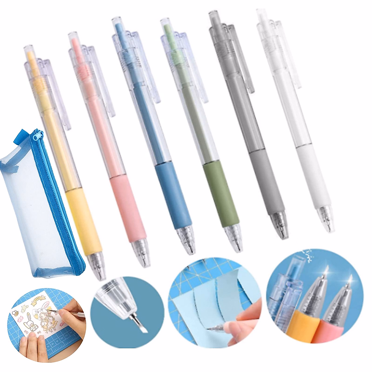 3/6/12pcs Utility Pen Knife, Morandi Color Cartoon Pattern Student Utility Knife, Cutting Pen, Cartoon Pattern Student Utility Knife Pen, Art Utility Knife Pen (6pcs)