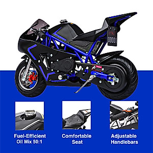 FRP 50cc 2 Stroke Pocket Bike 01, EPA Approved Mini Bike for Kids, Gas Pocket Bike W/Strong Dual Brake, Racing Rocket Max Speed 20 Mph, Realistic Mini Motorcycle Max Weight 165 LB