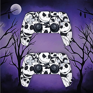 BelugaDesign PS5 Skulls Skin | Gothic Halloween Christmas Nightmare Vinyl Cover Wrap Sticker Full Set Console Controller | Compatible with Sony Playstation 5 (PS5 Regular Disc, White Black)