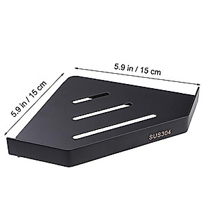 Hemoton Metal Shelves Bathroom Corner Shelf Stainless Steel Wall Mounted Shower Caddy Shelf Organizer Punch Free Kitchen Storage Shelf for Bathroom Washroom Kitchen Black Black Corner Shelf