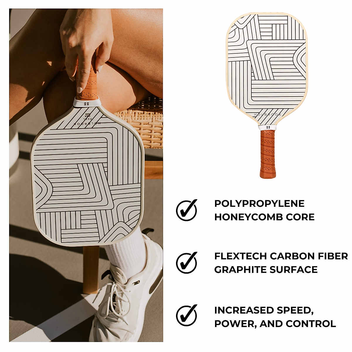 Holbrook Pickleball Paddles - Soho Design | Performance Series | Carbon Fiber Pickleball Paddle, Graphite Blend Surface | Polypropylene Honeycomb Core | Cute Pickleball Paddle