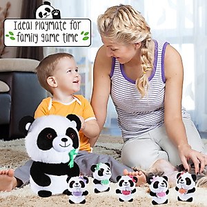 HyDren 6 Pcs Panda Stuffed Animals Cute Bamboo Panda Plush Set 12 Inch Soft Stuffed Panda Mama with 5 Lovely Babies Plushies for Boys Girls Birthday Gift Party Decorations