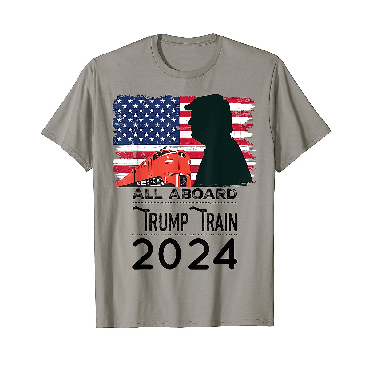 All Aboard Trump Train 2024 Vintage American Flag Apparel T-Shirt