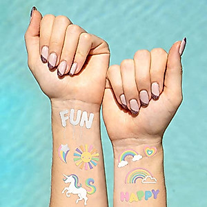 xo, Fetti Rainbow Temporary Tattoos - 46 Glitter Styles | Unicorn Birthday Party Supplies, Oh Happy Day Baby Shower, Magical Party Favors