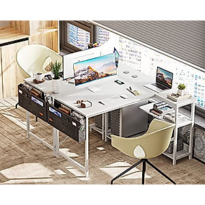 ODK Small L Shaped Computer Desk, 40 Inch Corner Desk with Reversible Storage Shelves & PC Stand for Home Office Workstation, Modern Simple Writing Study Table with Storage Bag for Small Space, White