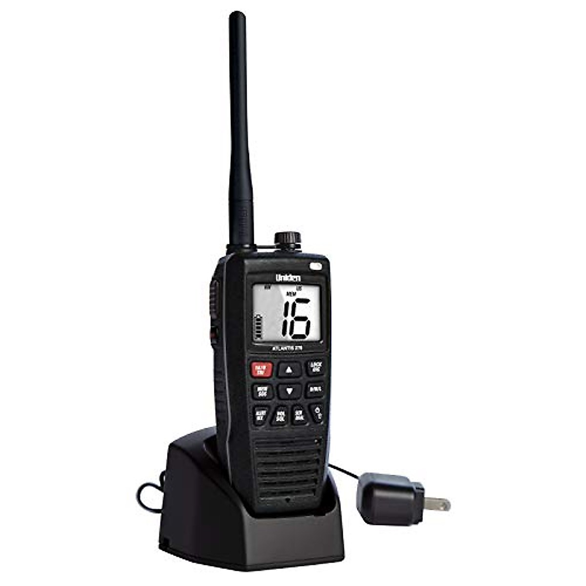 Uniden Atlantis 275 Handheld Two-Way VHF Marine Radio, Floating IPX8 Submersible Waterproof, Large Dual-Color Screen, 6-Watt, All USA/International/Canadian Marine Channels, NOAA Weather Alerts
