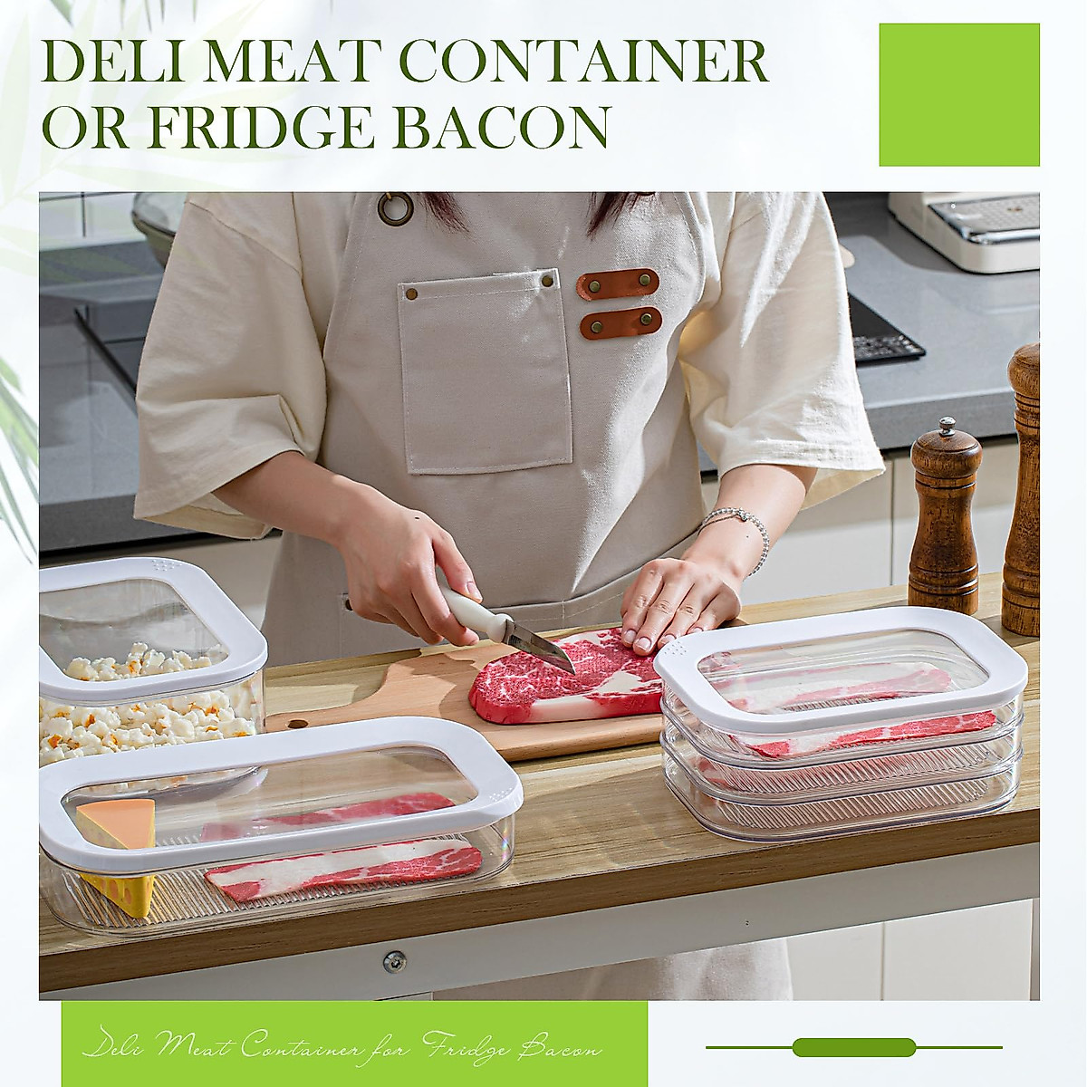 Tioncy 3 Pcs Deli Meat Container for Fridge Bacon Container for Refrigerator Stackable Food Storage Boxes with Lid Cheese Keeper Box for Fridge Airtight Deli Holder Organizer for Turkey Pantry Lunch