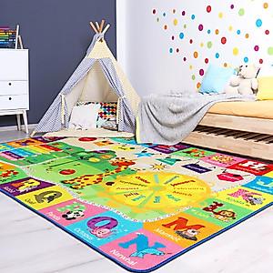 B BENRON Kids Rug Cute Playroom Rug with ABC Alphabet Animals Classroom Rug Educational and Fun 4x6 Area Rugs for Baby Toddler Children Learning Girls Boys Bedroom Nursery Rug Washable