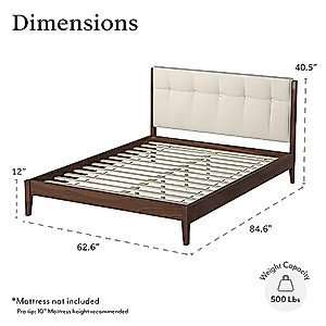 DG Casa Dickens Mid Century Modern Upholstered Platform Bed Frame with Button Tufted Headboard and Full Wooden Slats, Box Spring Not Required - Queen Size in Beige Fabric