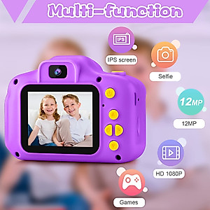 PROGRACE K1 Kids Digital Camera, Purple with 32GB Card, Unisex