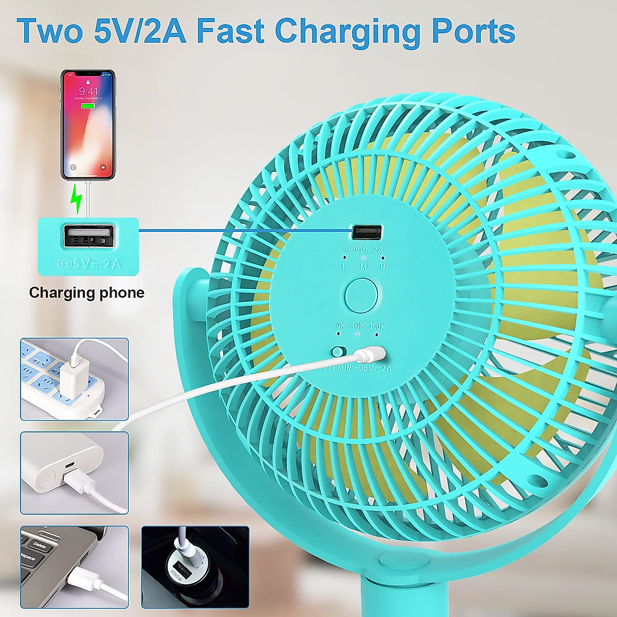 GagetElec 8-Inch Stroller Fan for Baby,10000mAh Personal Portable Fan 4 Speeds Car Seat Baby Fan with Flexible Tripod Fix on Stroller,Car Seat,Golf Cart