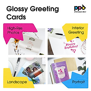 PPD 50 Inkjet Printable Blank Glossy Greeting Card Paper 64lbs 240gsm 10.9mil 8.5x11 Half Fold To 5.5x8.5 Premium Quality Photographic Print Cardstock Instant Dry and Water-Resistant (PPD-51-50)