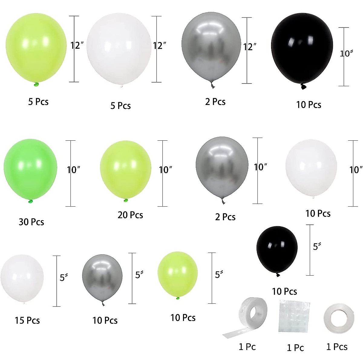 Balloon Garland Kit Green Silver Black, 130pcs Green and White Balloon Garland Arch Kit for Wedding Birthday Baby Shower Tropical Theme Jungle Party Decorations